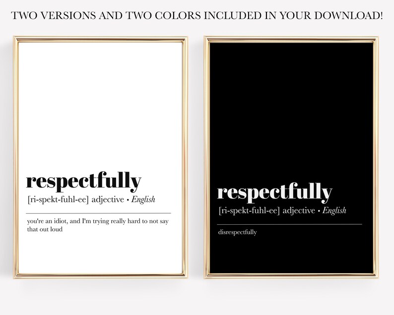 Respectfully Definition Print Minimalist Dorm Room Decor - Etsy
