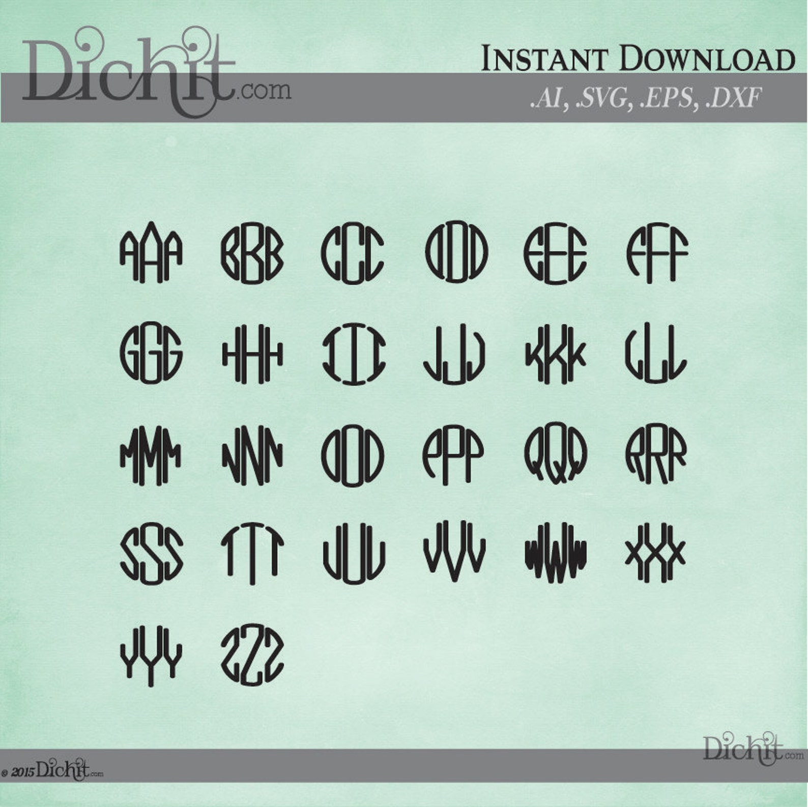 Circle Monogram 2 Complete Alphabet Design Set Vector Ai, Svg, Dxf, Eps ...