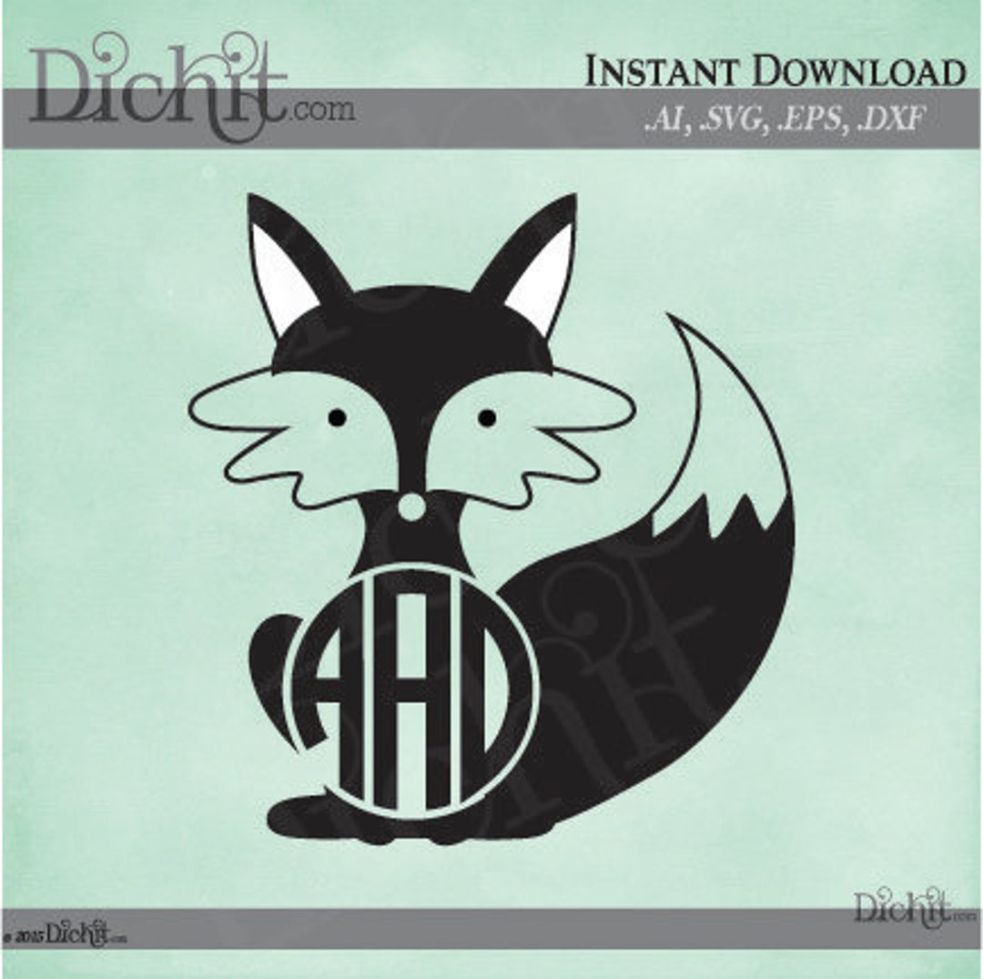 Fox Circle Monogram Design Frame Vector Svg, Ai, Dxf, Eps Vinyl Cutting ...