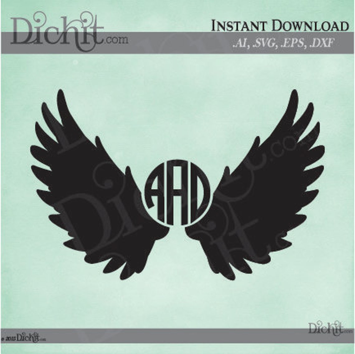 Angel Wings Circle Monogram Design Frame Vector Svg, Ai, Dxf, Eps Vinyl ...