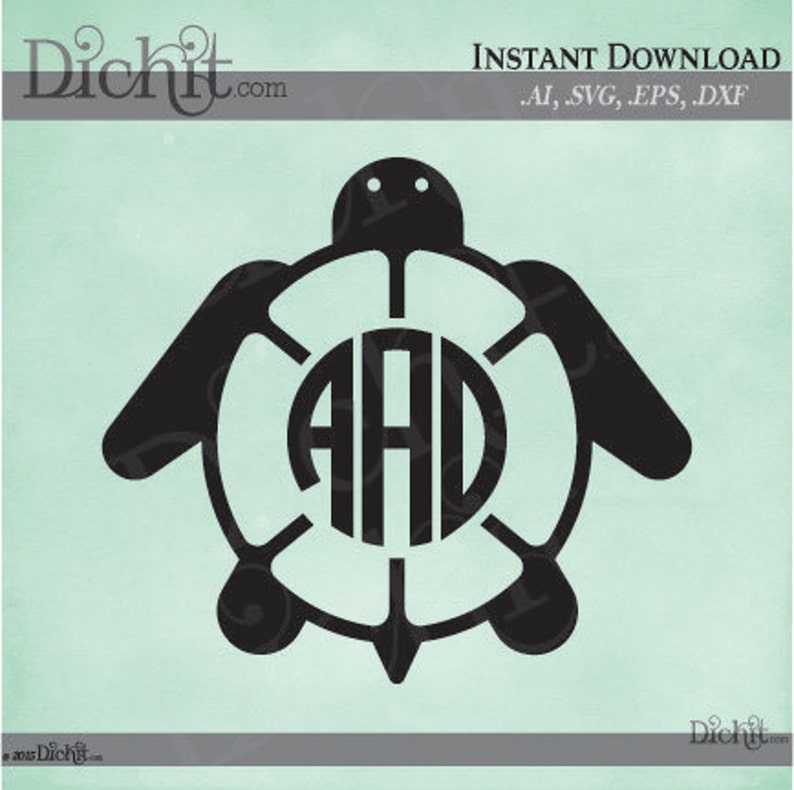 Turtle Circle Monogram Design Frame Vector Svg, Ai, Dxf, Eps Vinyl ...