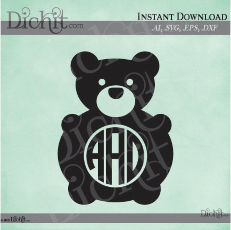 Teddy Bear Circle Monogram Design Frame Vector Svg, Ai, Dxf, Eps Vinyl ...