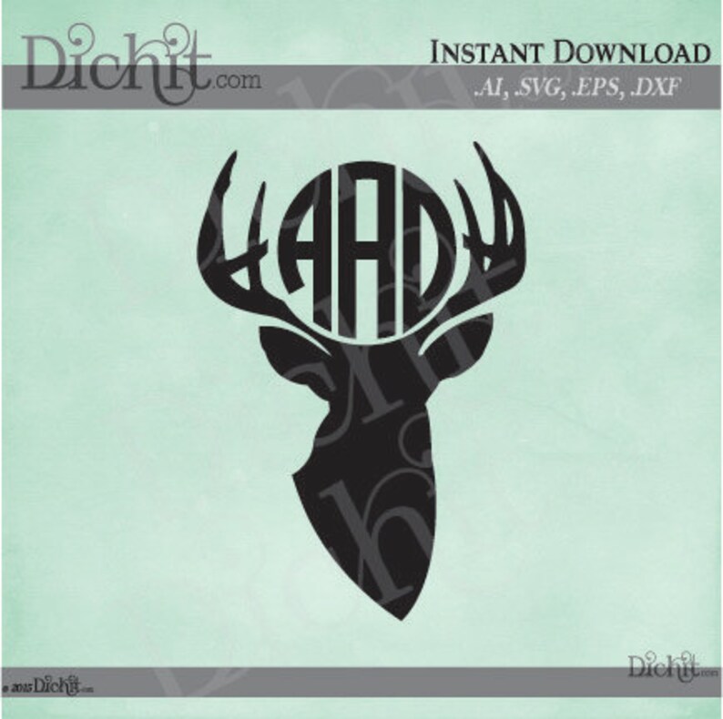 Deer Antler Buck Circle Monogram Design Frame Vector Svg, Ai, Dxf, Eps ...