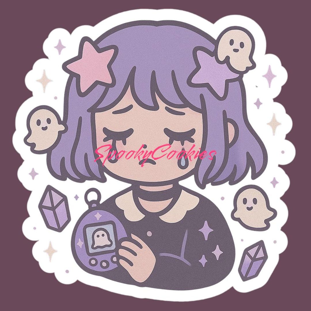 Kawaii Sad Girlcore Sticker – Pastel Goth Girl With Tamagotchi and ...