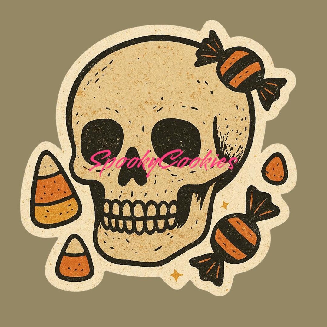 Vintage Halloween Skull Sticker | Spooky Skull With Candy Corn | Retro ...