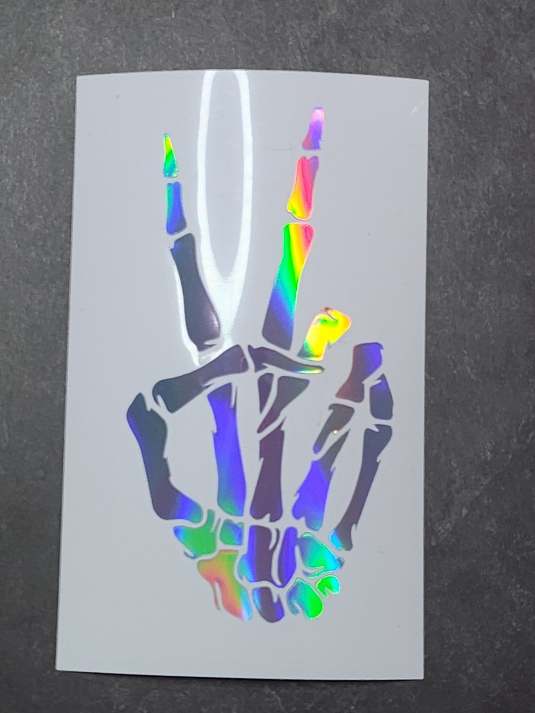 Skeleton Hand Peace Vinyl Sticker - Quirky Car Decal, Laptop Emblem ...