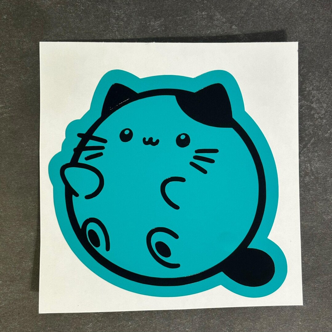 Kawaii Round Kitty Cat Decal, Cute Cat Sticker for Laptops & Water ...