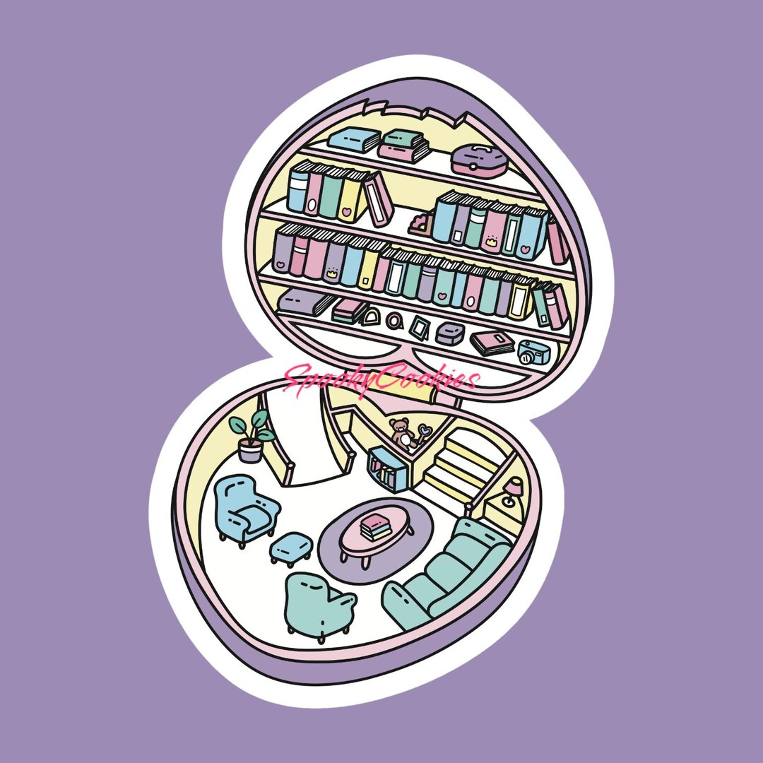 Kawaii Pocket Library Sticker – Cute Pastel Book Room in Compact Case ...