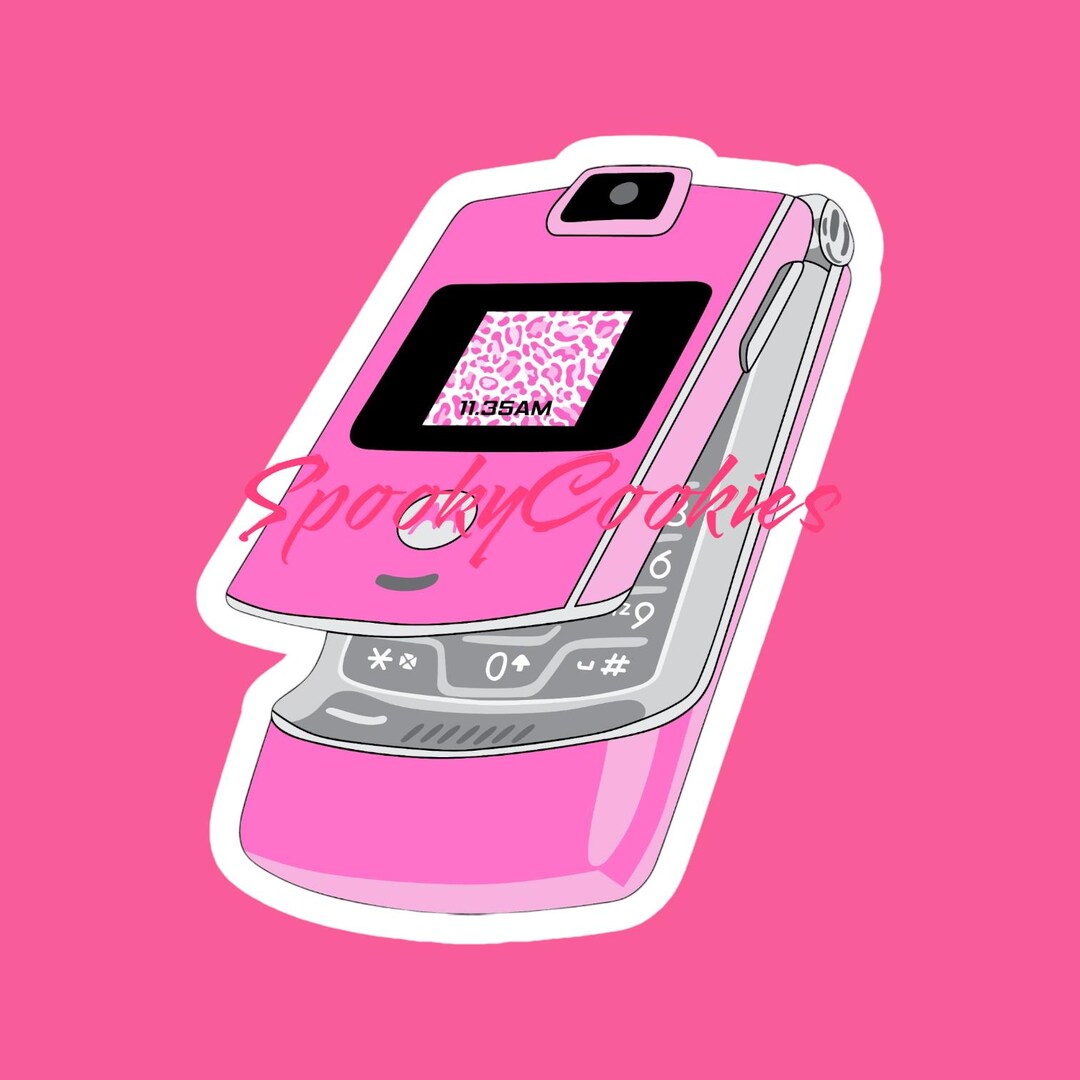 Pink Razor Flip Phone Sticker – Retro Y2K Aesthetic Decal, Nostalgic ...