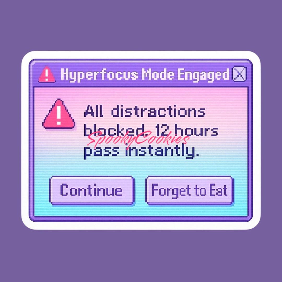 Hyperfocus Mode Engaged Sticker – Vaporwave Pop-up With Continue ...