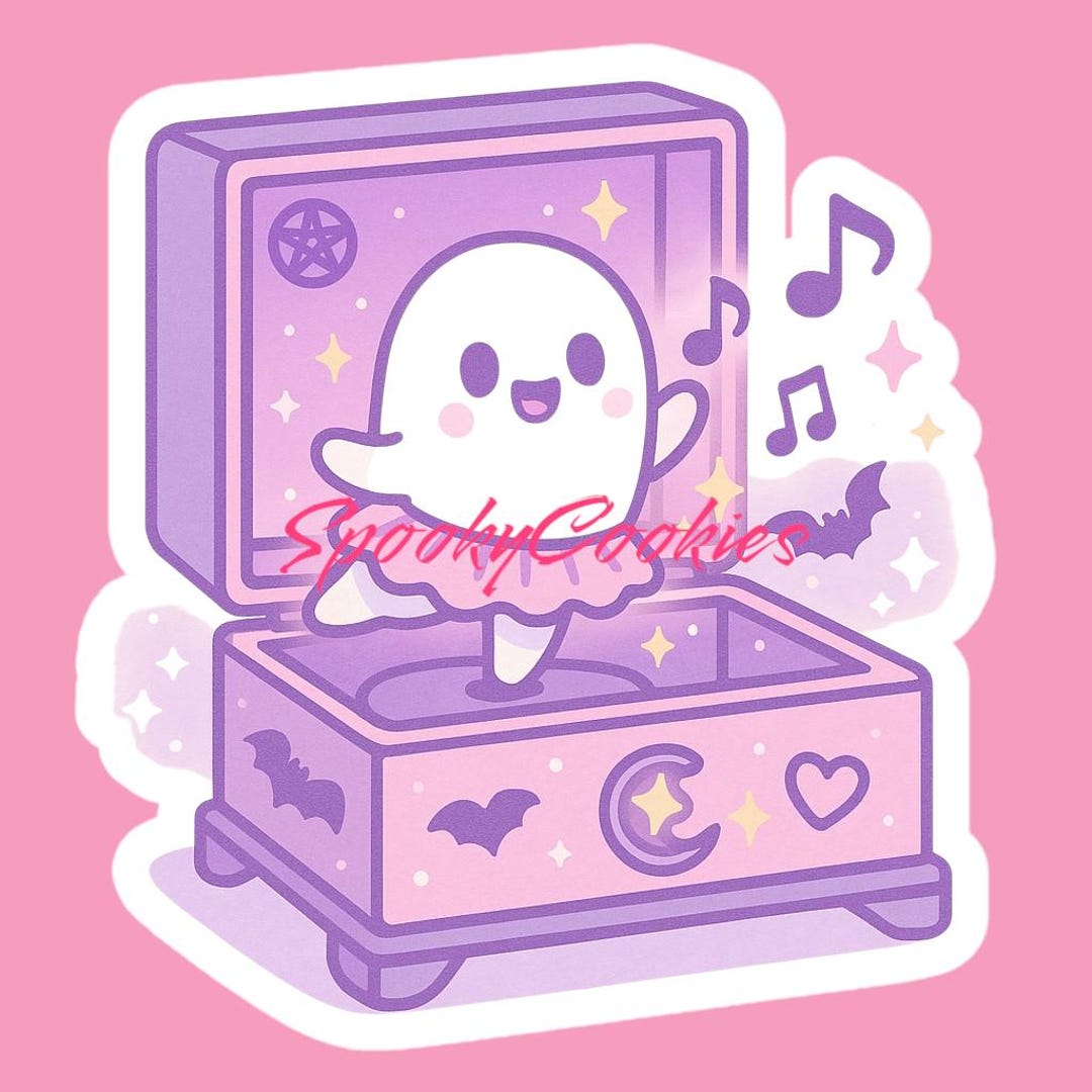 Haunted Music Box Ghost Sticker – Cute Kawaii Spooky Ballerina ...