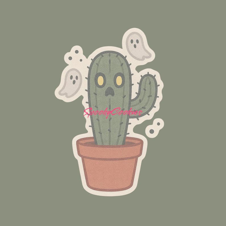 Haunted Cactus Sticker – Spooky Plant With Ghosts in a Pot - Etsy