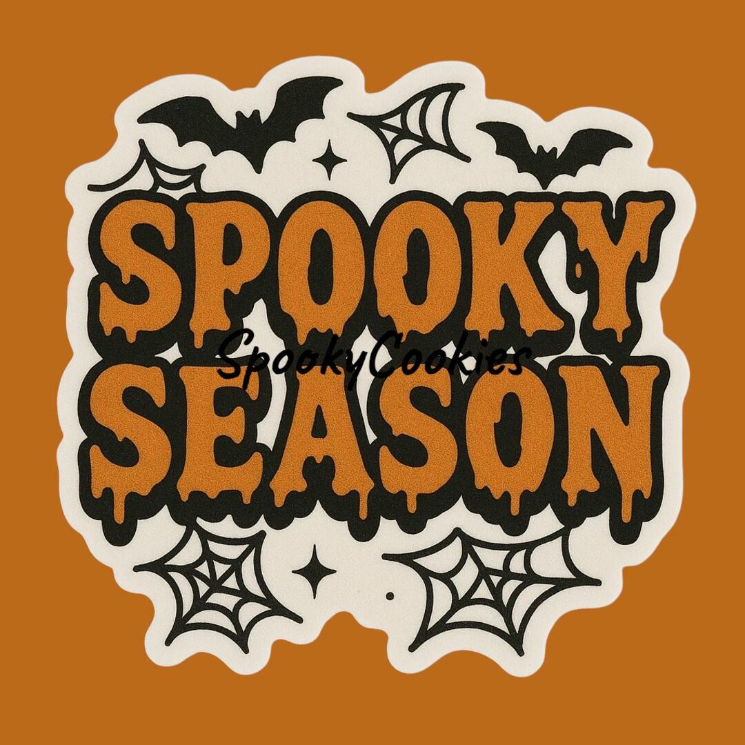 Spooky Season Sticker | Drippy Halloween Font With Bats & Webs | Gothic ...