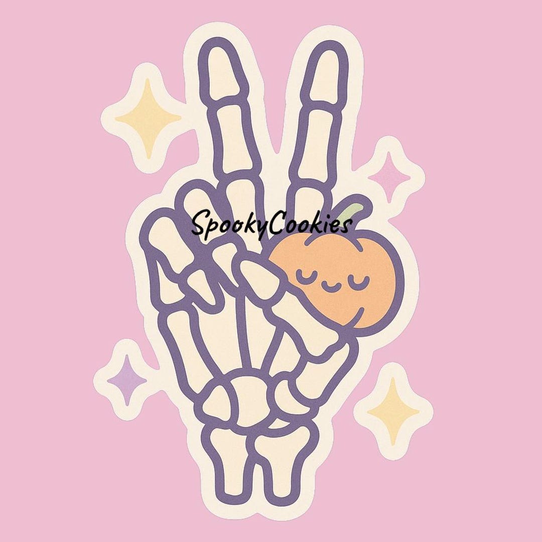 Skeleton Hand Peace Sign Sticker | Cute Halloween Bones With Pumpkin ...