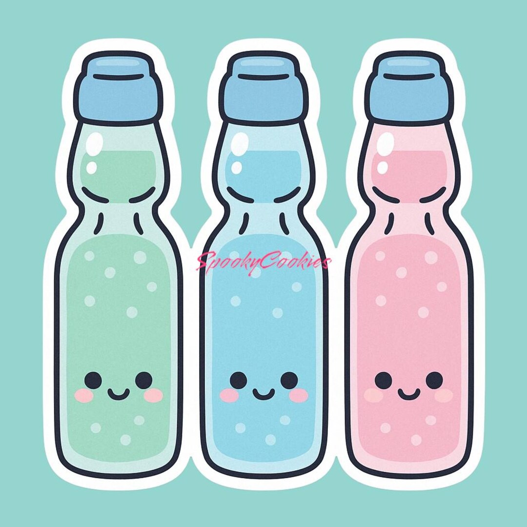 Kawaii Ramune Sticker – Cute Pastel Japanese Soda Trio Vinyl Decal ...