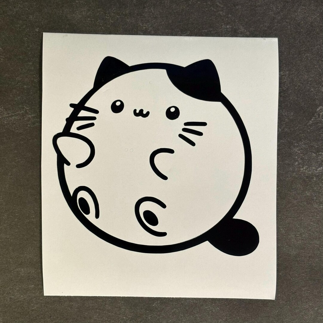 Kawaii Round Kitty Cat Decal, Cute Cat Sticker for Laptops & Water ...