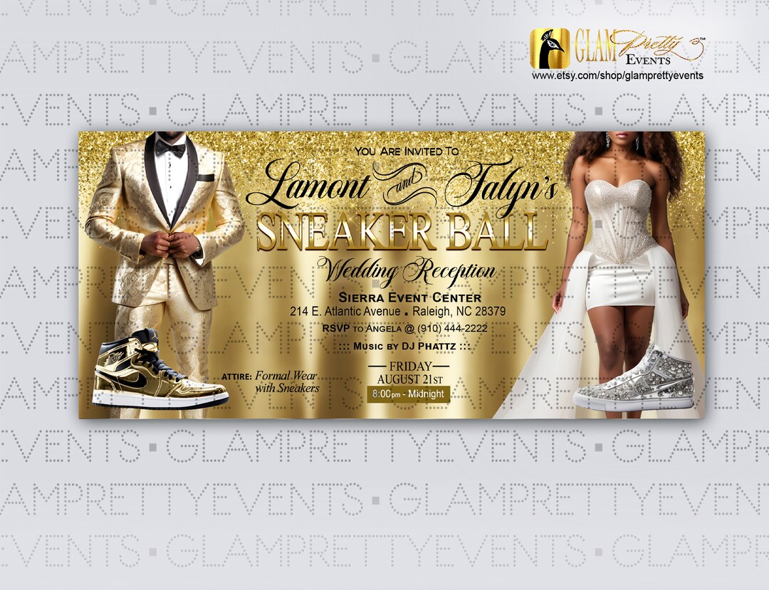 Wedding Dress, Gold White Brocade Tuxedo, Wedding Reception Sneaker Ball Invitation, Sneaker ...