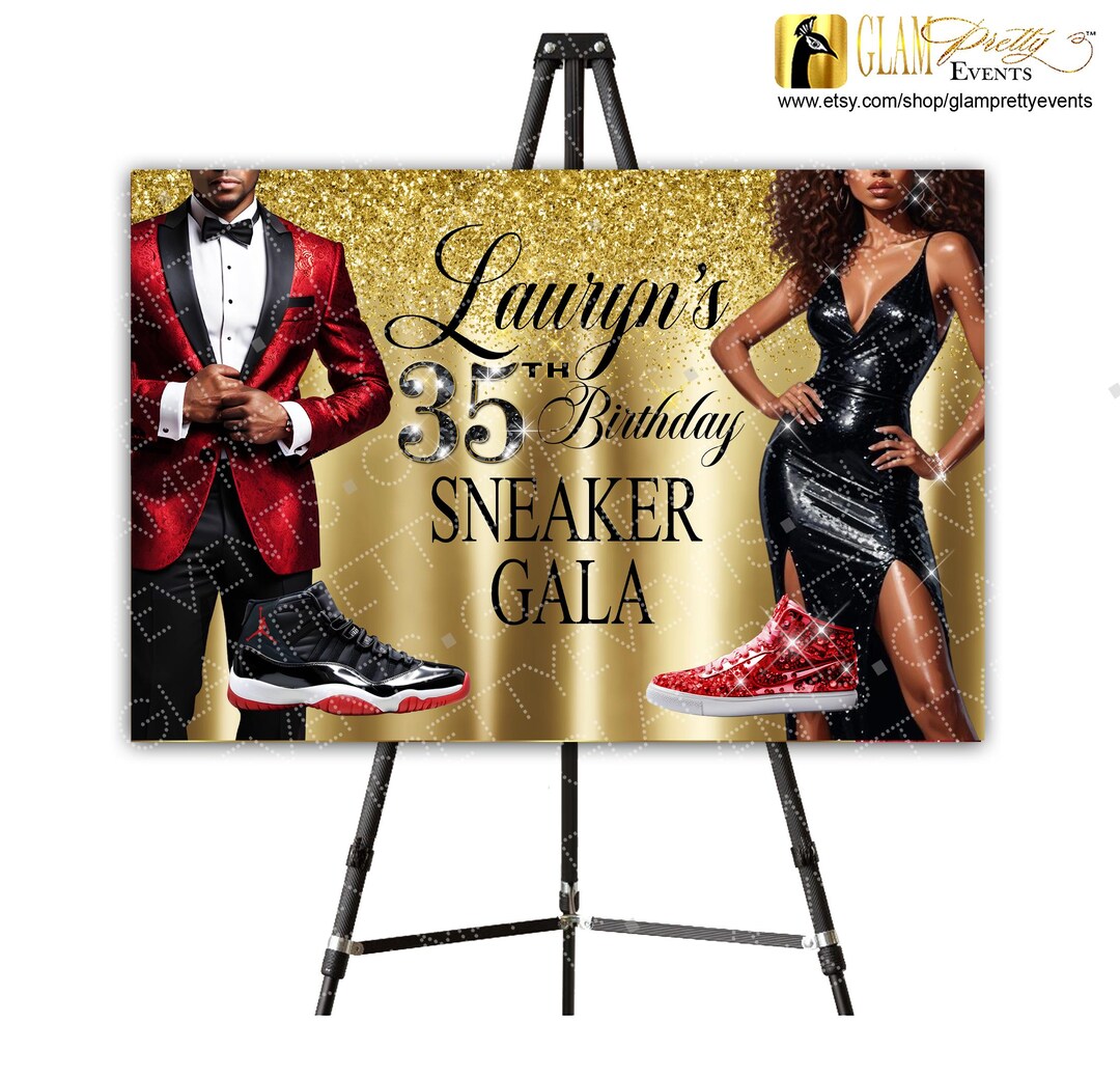 Any Age Birthday Sneaker Ball Welcome Sign, Made for You Gold Black Red ...