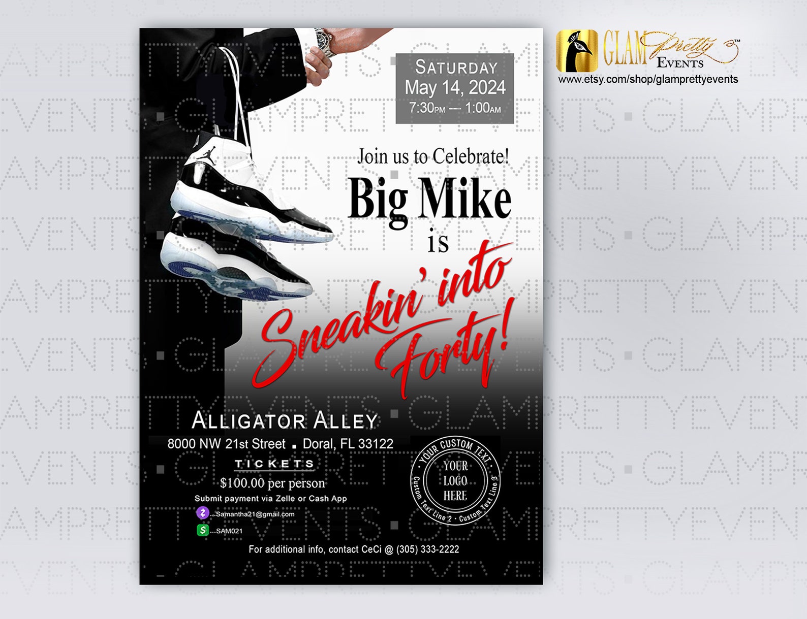 Sneakin Into 40 Any Age Birthday Sneaker Ball Party Invitation, Black ...