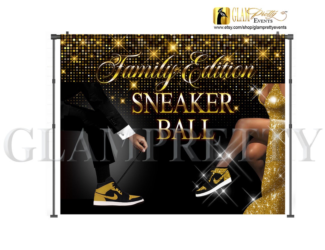 Family Reunion Sneaker Ball Backdrop - Gold and Black Backdrop Artwork ...