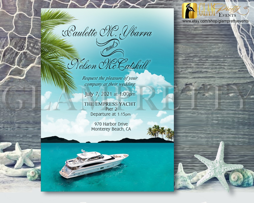 Yacht Wedding Invitation, Nautical Wedding at Sea, Yacht Wedding Cruise, Yacht Dinner Invite ...