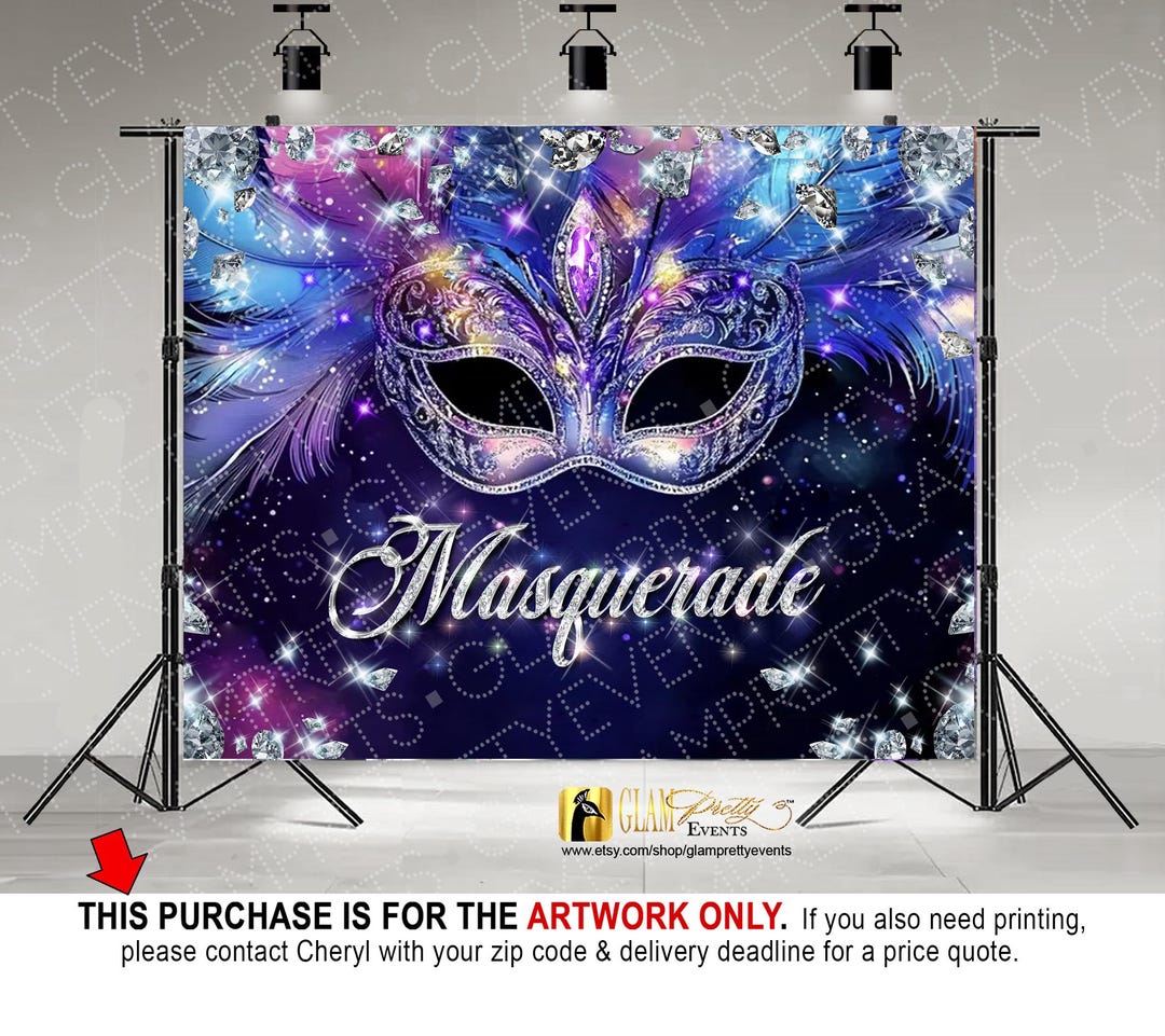 Bejeweled Masquerade Bling Backdrop Artwork, Diamonds and Jewels Mardi ...