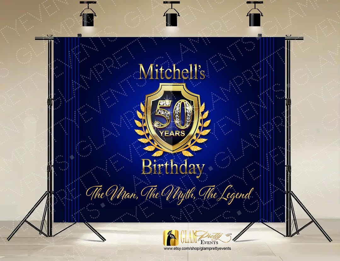 Birthday Backdrop for Men, the Man, Myth, Legend, 50th Logo Emblem ...