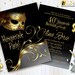 40th Birthday Masquerade Invitation Masked Costume Ball Gold & Black ...