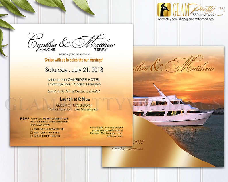 Yacht Cruise Wedding Invitation - Ocean Lake Sunset Sunrise Summer ...