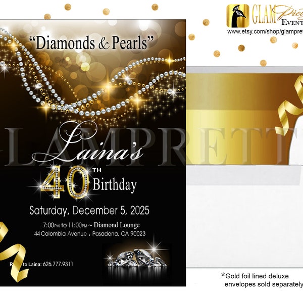 Diamond and Pearls Birthday Party Invitations - Etsy
