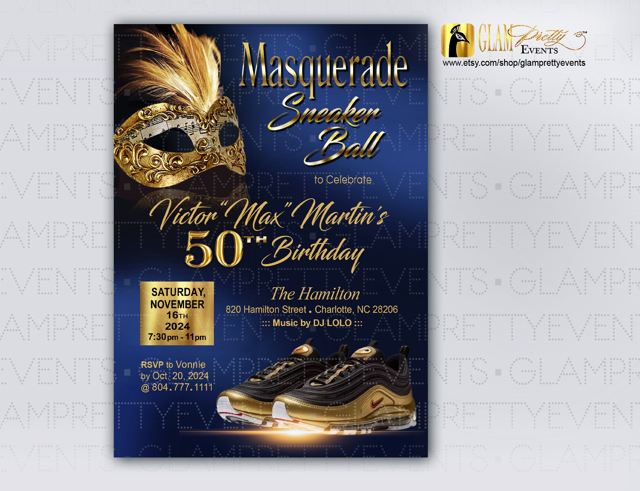 Masquerade Sneaker Ball Royal Blue Gold 50th Any Age Birthday ...