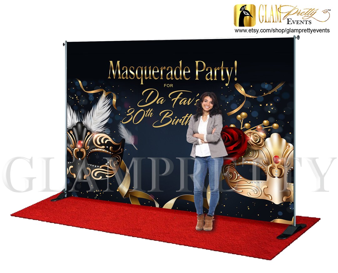 Artwork for Black & Gold Masquerade Birthday Backdrop - 10ft Wide X 8ft ...