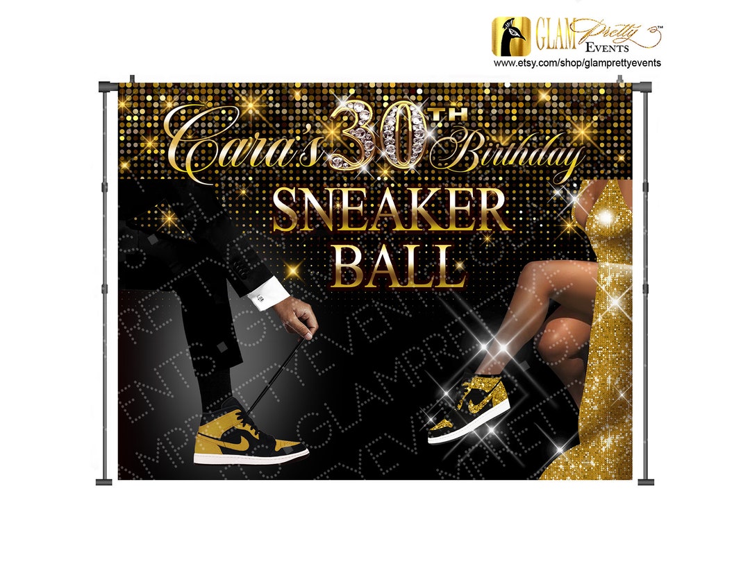 Sneaker Ball Backdrop - Gold and Black Artwork for High School Reunion ...