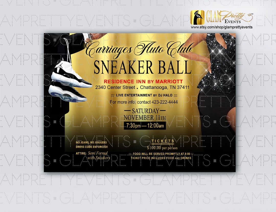 Black and Gold Sneaker Ball Event Flyer Invitation, Sexy Couple Formal ...