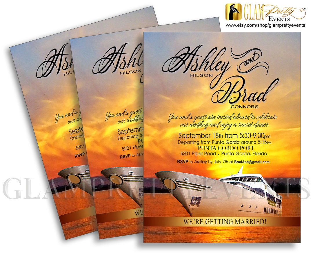 Sunset Cruise Yacht Wedding Invitation - Nautical Yacht Wedding Sunset ...