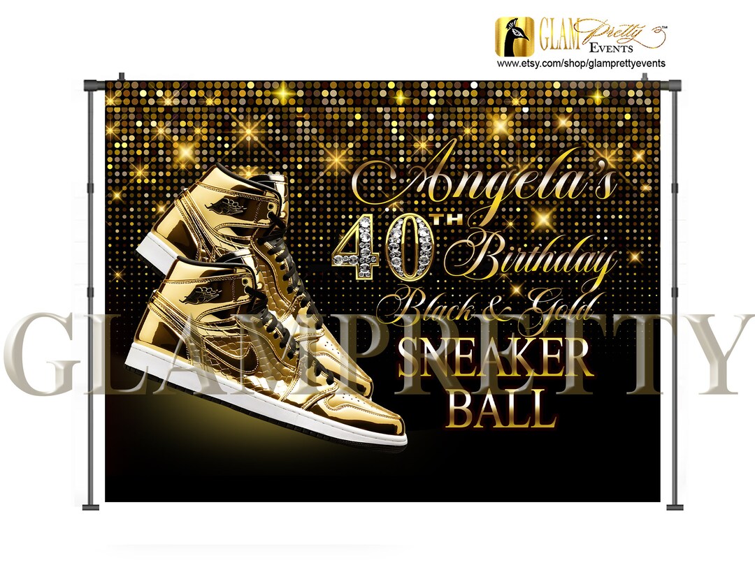 Black and Gold Sneaker Ball Backdrop Artwork for Any Age Birthday ...