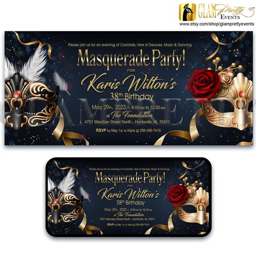 40th Birthday Masquerade Invitation Masked Costume Ball Gold & | Etsy