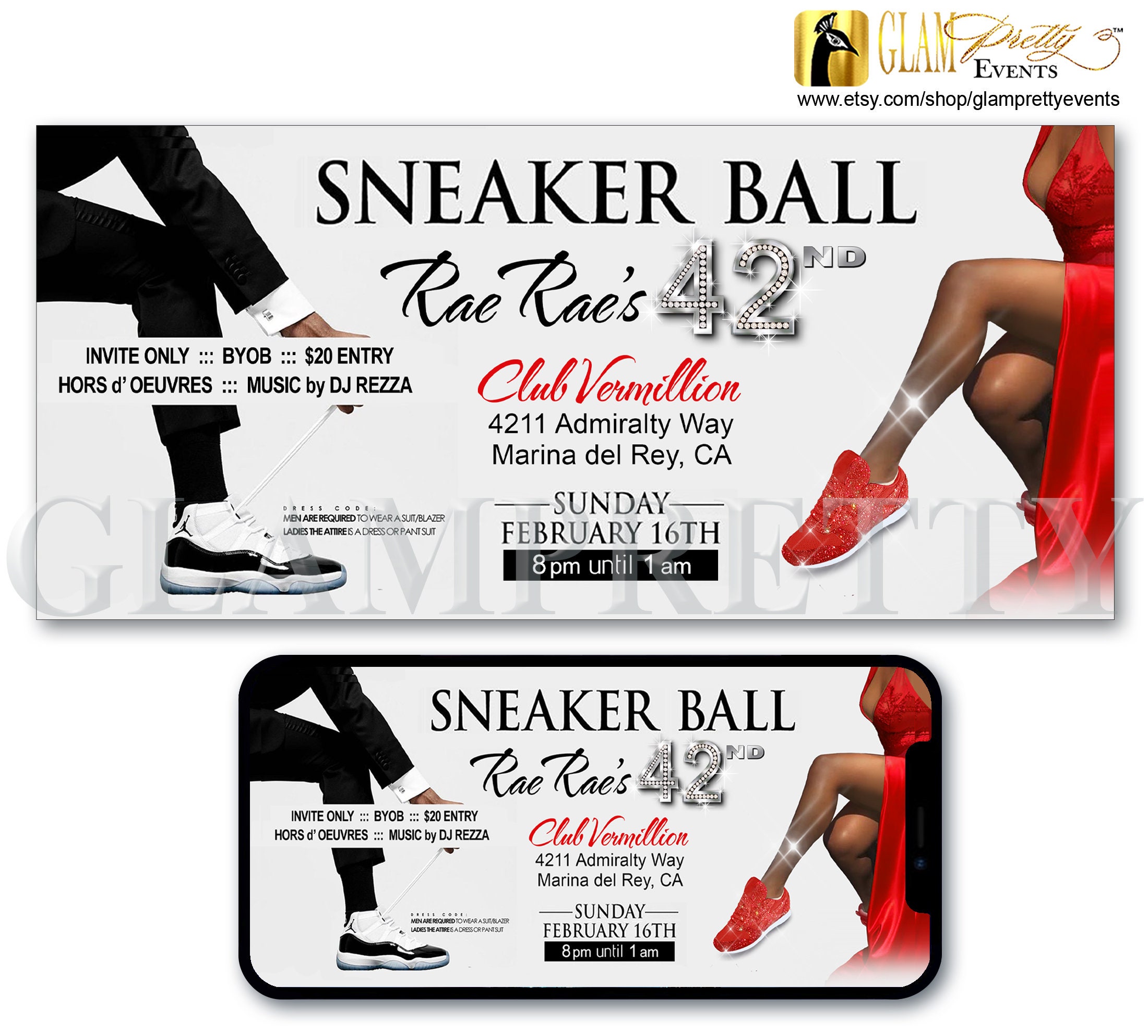 Sneaker Ball Party Invitation y Red Dress Black And White Jordans 