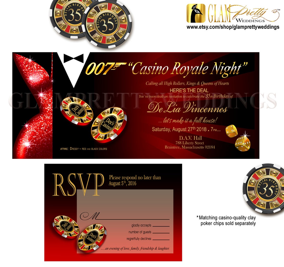 Casino Royale 007 Secret Agent Birthday Invite & RSVP Dressed to Kill ...