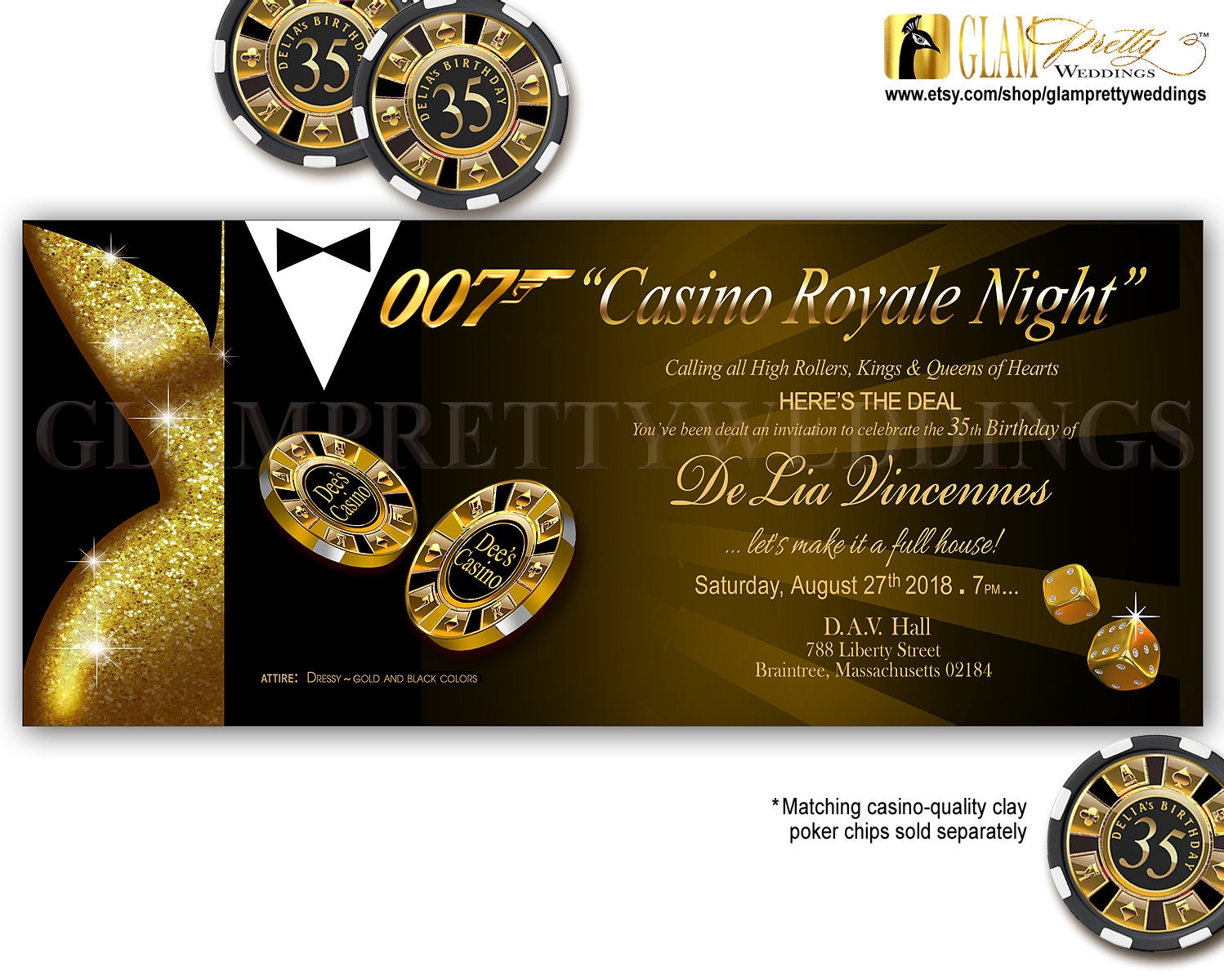 Casino Royale 007 Secret Agent Birthday Invitation Black & - Etsy