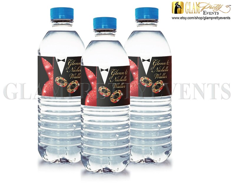 Red & Gold Glitter 007 Casino Royale Printable Water Bottle Label Party ...