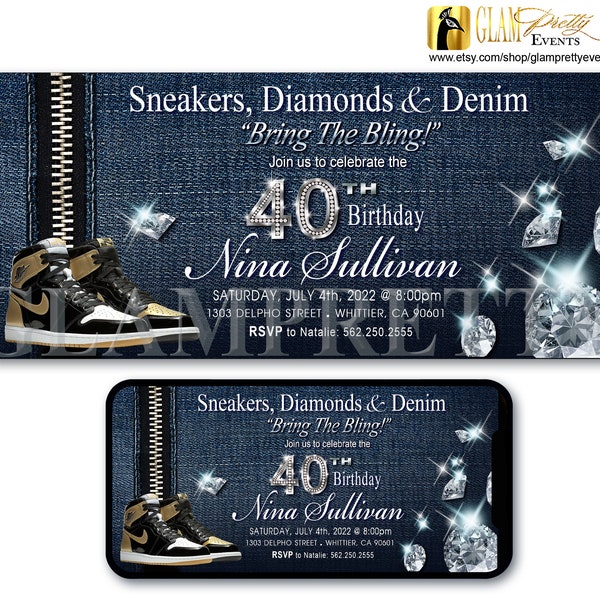 Hennessy and Sneakers Black Gold 40th Birthday Party Invitation, Any ...