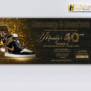 Hennessy and Sneakers Black Gold 40th Birthday Party Invitation, Any ...