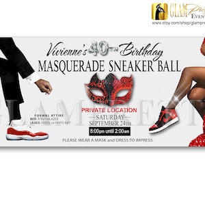 Masquerade Sneaker Ball 40th Birthday Invitation, Sexy Red Dress ...