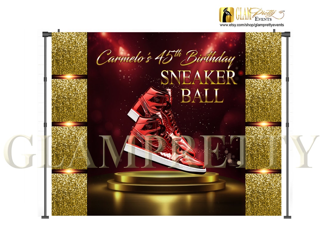 Red and Gold Sneaker Ball Backdrop for Birthdays, Proms, Class Reunions ...