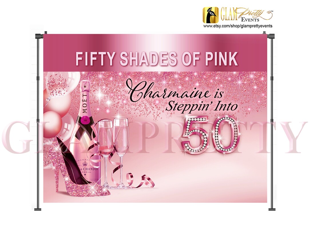 Artwork for 50th Birthday Backdrop, 10ft X 8ft Stepping Into 50 Pink ...