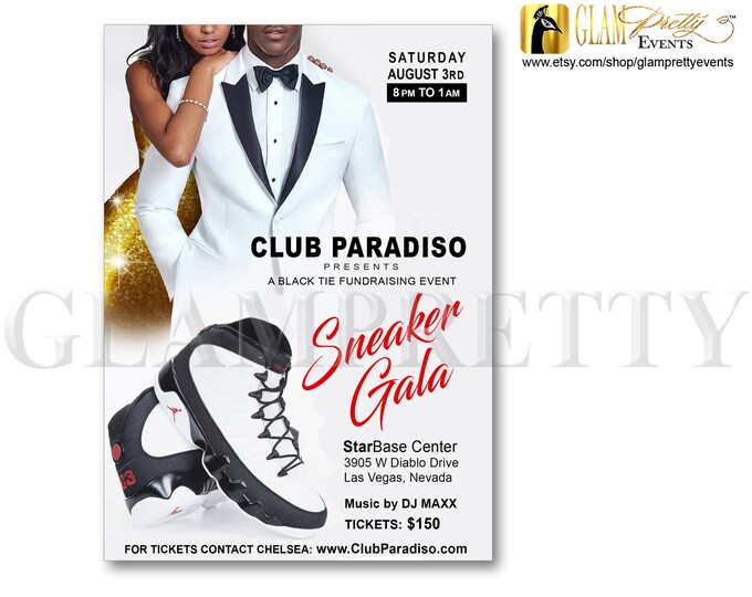 Sneaker Gala Party Flyer Black Tie Tuxedo Gold Bling Glitter - Etsy