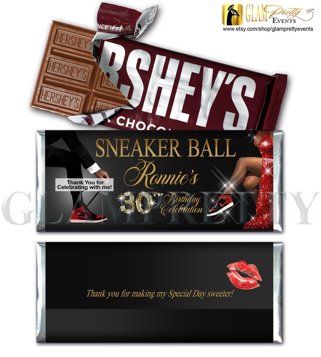 Sneaker Ball Candy Wrapper, Black and Red 30th Birthday Party Favor ...
