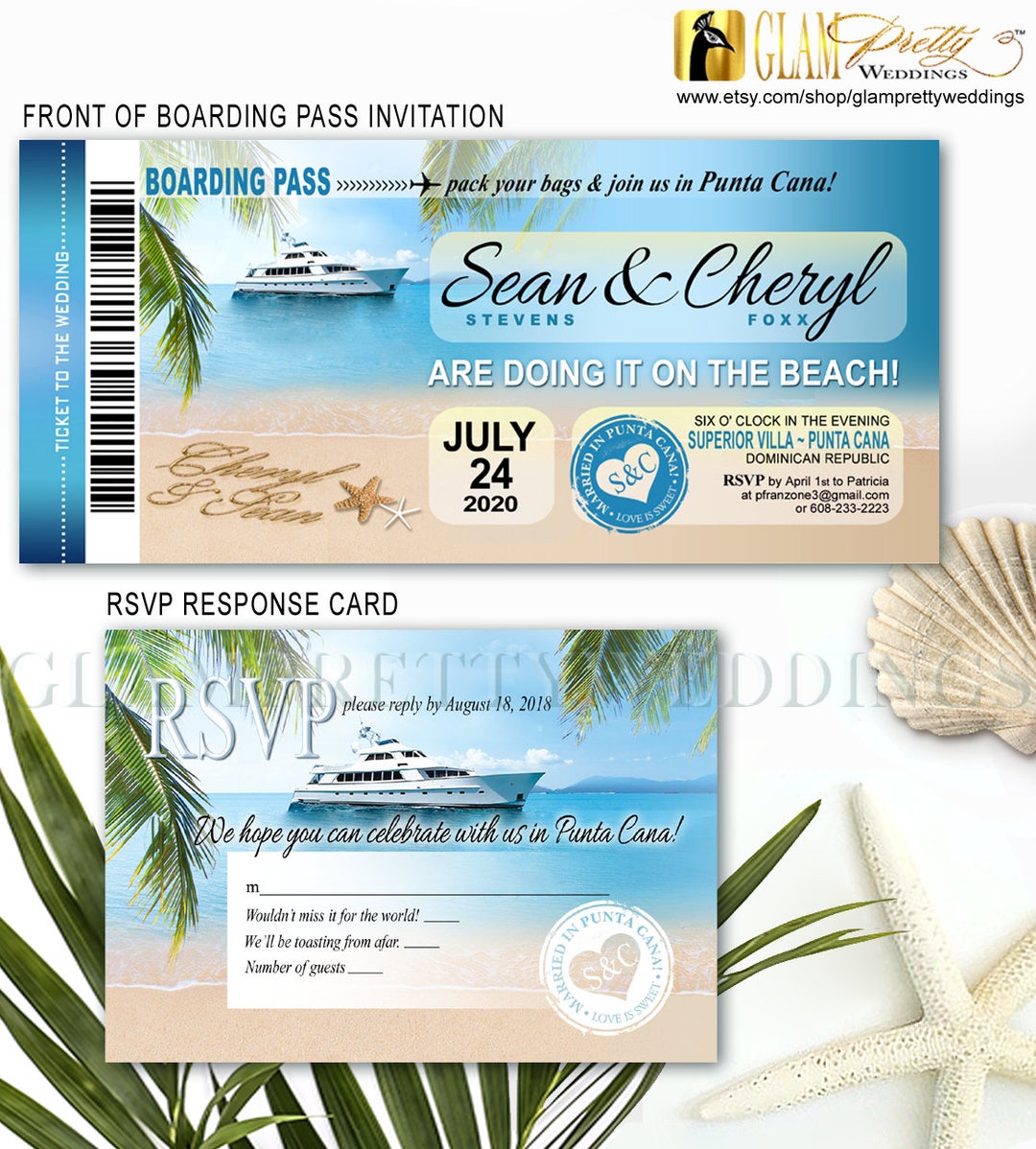 Yacht Destination Wedding Boarding Pass Nautical Invitation & RSVP Card ...