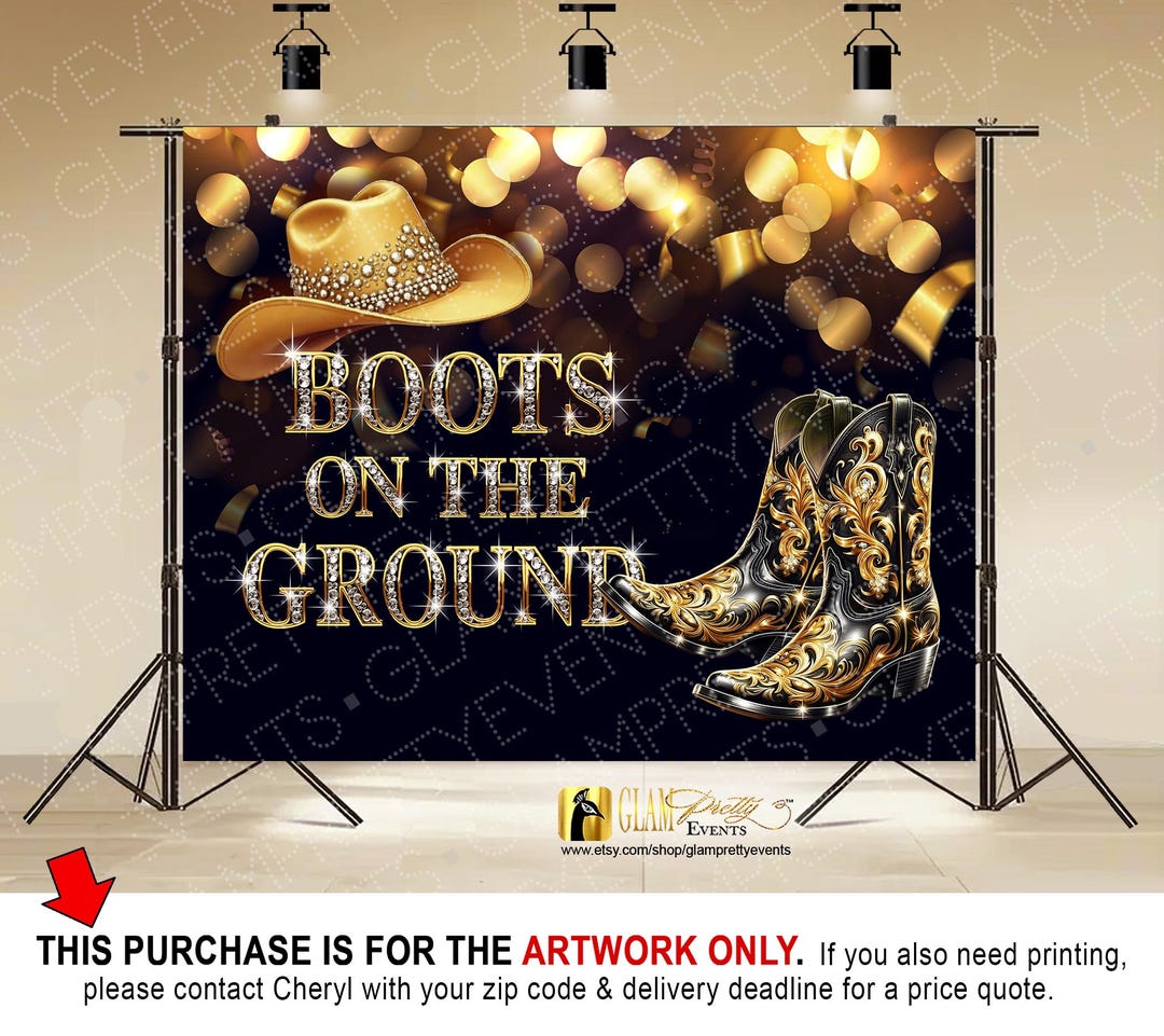 Black and Gold Boots on the Ground Line Dancing Backdrop, Cowgirl Rodeo ...